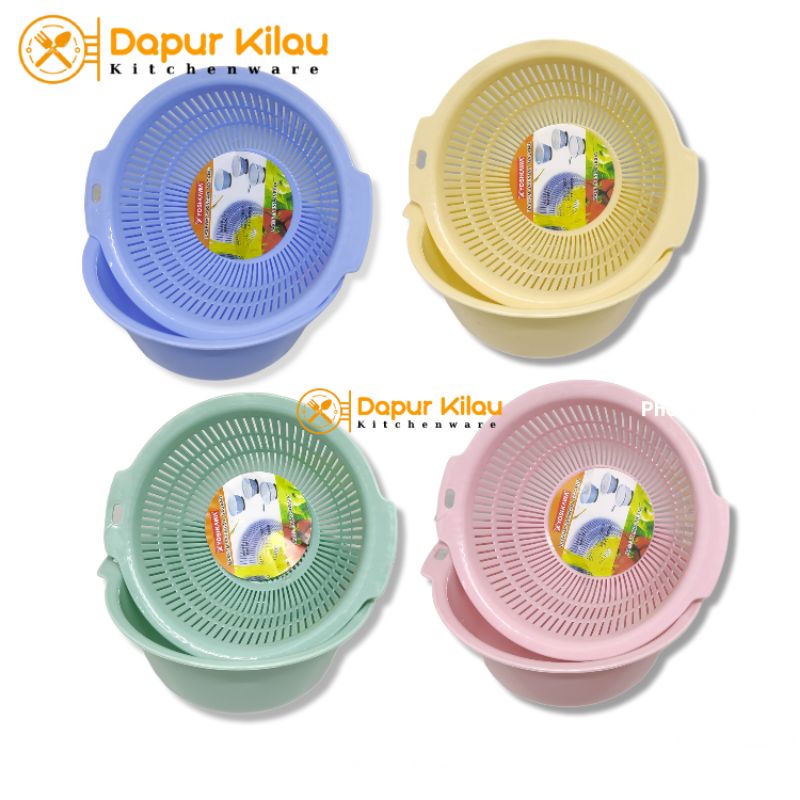 Jual Baskom Saringan Plastik Bulat Set 2in1 Tirisan Cuci Buah Sayur 19 ...