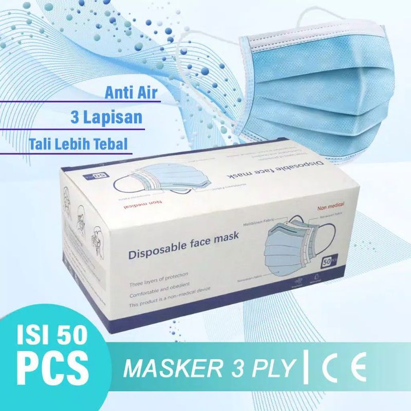 Jual MASKER FACE MASK 3 PLY ( isi 50pcs) | Shopee Indonesia