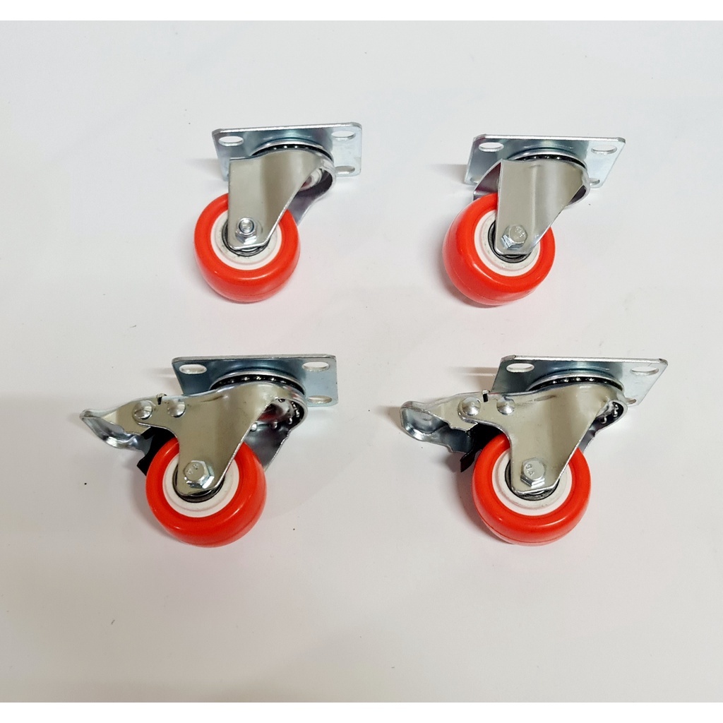Jual Roda kecil 1,5 inch tinggi 6 cm pu merah taiwan (2putar+rem 2putar ...