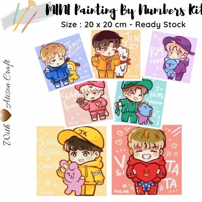 Jual BTS Mini Oil Paint By Number BT21 CHIBI BTS with frame 20x20 cm ...