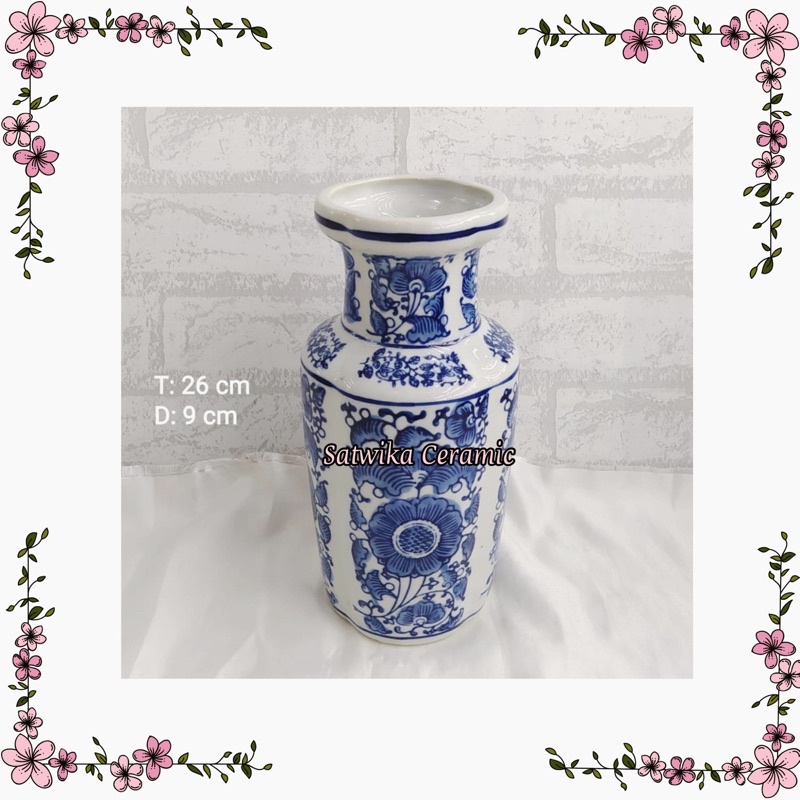 Jual Satwika - Vas Bunga Keramik Biru Putih tinggi 26 cm | Shopee Indonesia