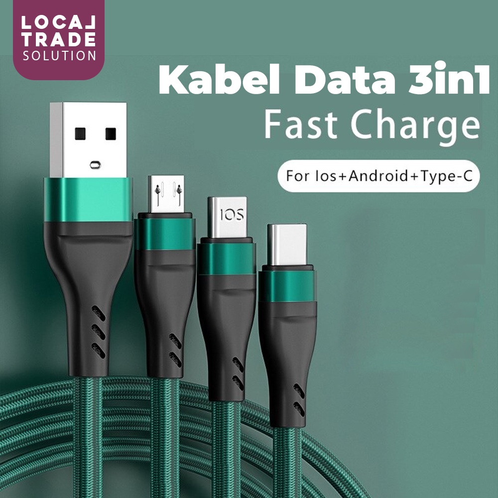 Jual Kabel Charger 3 in 1 Micro USB Type C Lightning Android High Speed ...