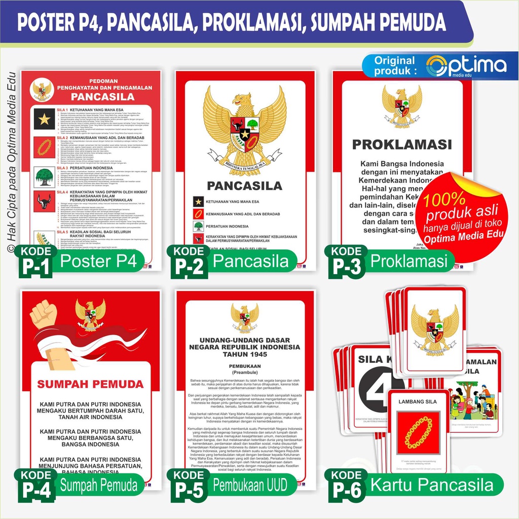 Jual POSTER BUTIR P4, PANCASILA , TEKS PROKLAMASI, SUMPAH PEMUDA ...