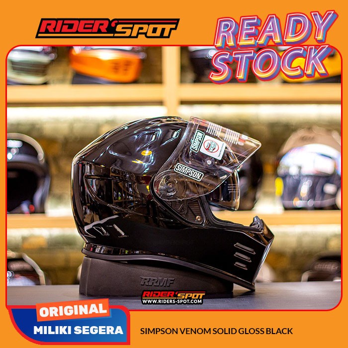 Jual Helm Motor SIMPSON Venom Solid Gloss Black Full Face Helmet ...