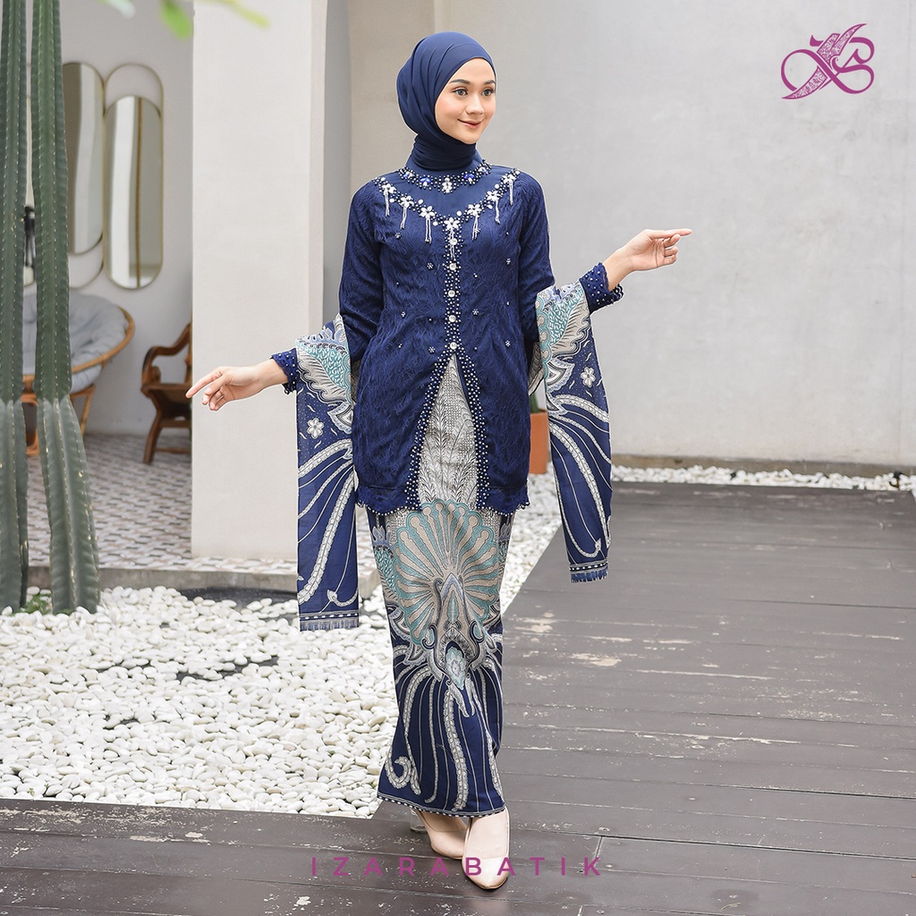 Jual Anggita Navy - Setelan Baju Kebaya Batik Modern Couple Wisuda ...