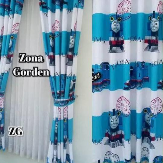 Jual _ BJQ Gorden jendela pintu model smokring karakter thomas biru ...