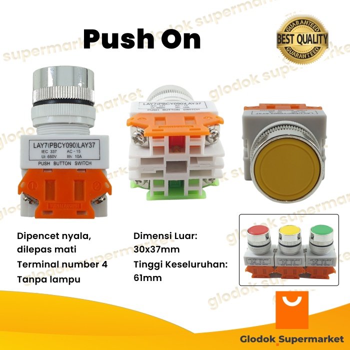 Jual Tombol Push On Saklar LAY7 LAY37-11BNZS Push Button Switch Reset ...