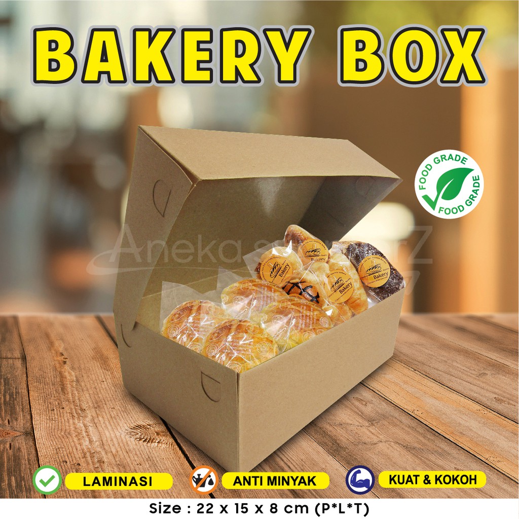 Jual Box Bakery S- Kotak Roti - Dus Roti - Kraft coklat - 22x15x8 cm ...