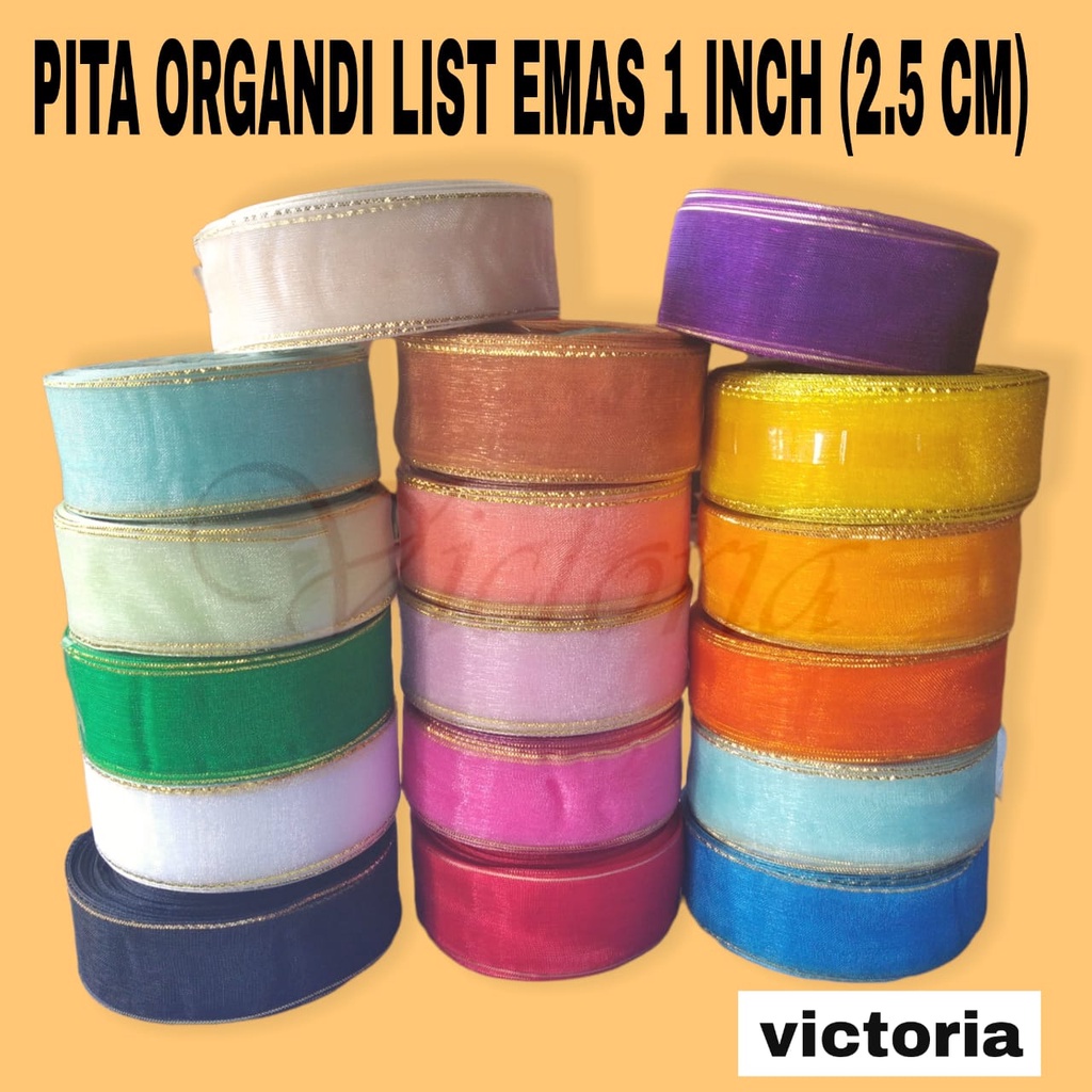 Jual Pita Organdi List Emas 1 Inch / 2,5 cm (25 YARD) | Shopee Indonesia