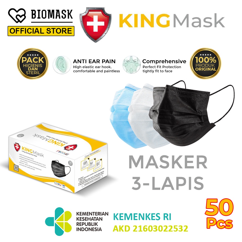 Jual BIOMASK x KINGMASK Masker 3ply Isi 50pcs / Masker Mulut 3 Lapis ...