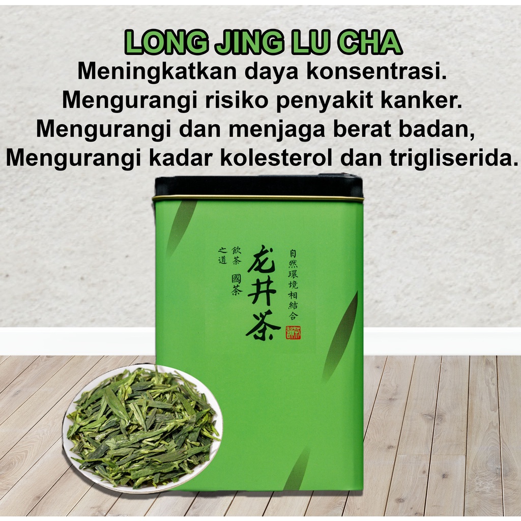 Jual Teh Cina Chinese Tea Long Jing Lu Cha Kemasan Kaleng 100 gram 龙井茶 ...