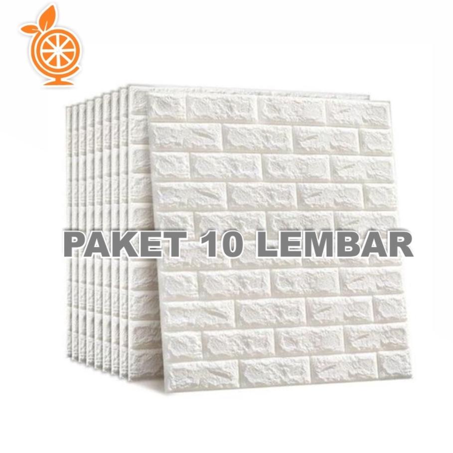 Jual Paket 10 Lembar Wallpaper 3D Tebal 4Mm Ukuran 38Cm X 70Cm Foam Bata Putih Glossy Wallpaper ...