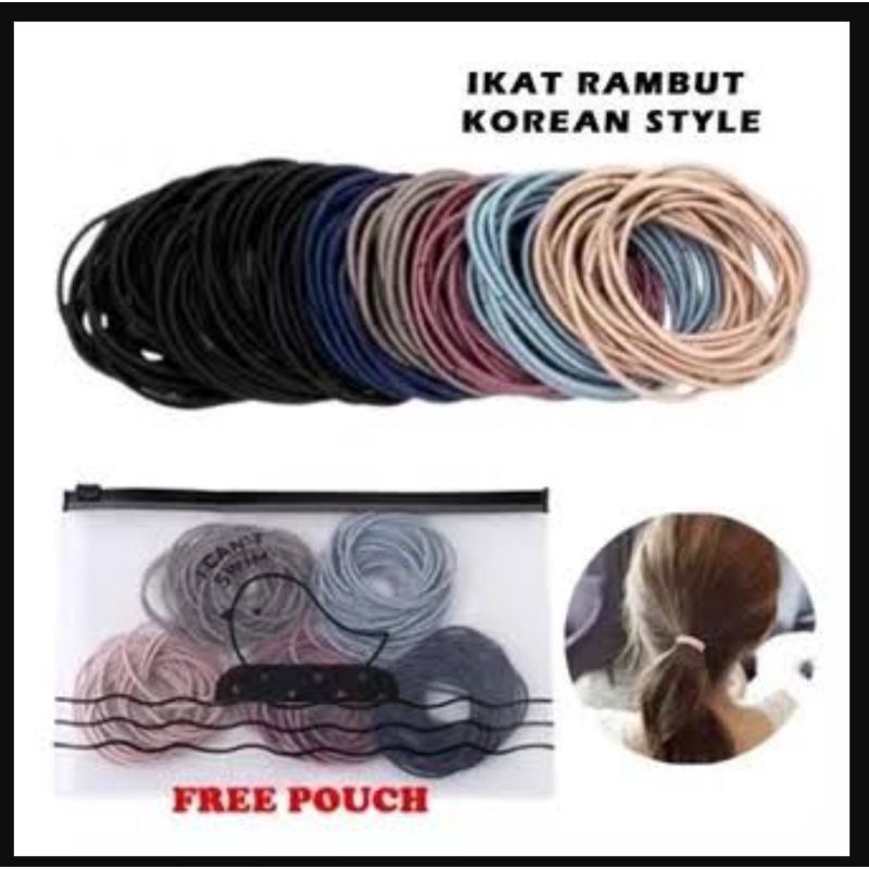 Jual Ikat rambut korea 100pcs gelang hitam polos 100 pcs viral karet ...