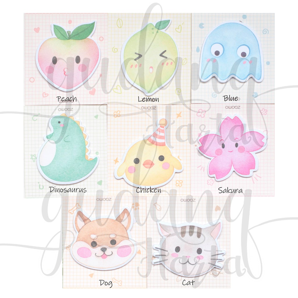 Jual Sticky Notes Dino Sakura Cat Dog Shiba Inu Peach Fruit Pastel Memo ...