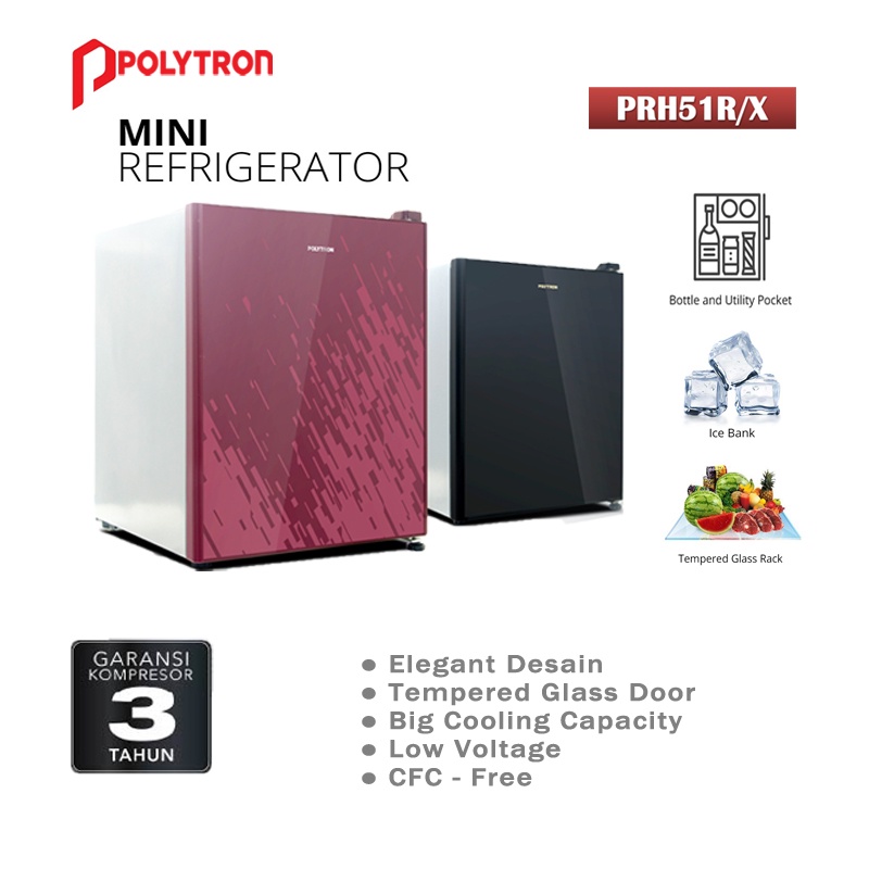 Jual Kulkas Mini Pintu Kaca Polytron PRH-51R/X | Mini Refrigerator ...