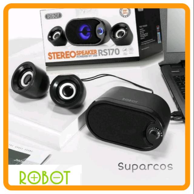 Jual SPEAKER ROBOT LED STEREO BASS PORTABLE RS170 SPIKER KOMPUTER ...