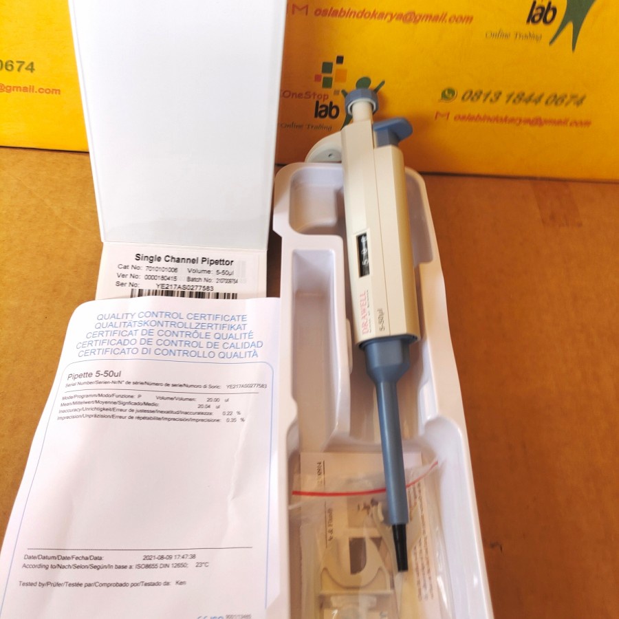 Jual DRAWELL Micropipette 5 - 50 uL Mikropipet adjustable volume ...