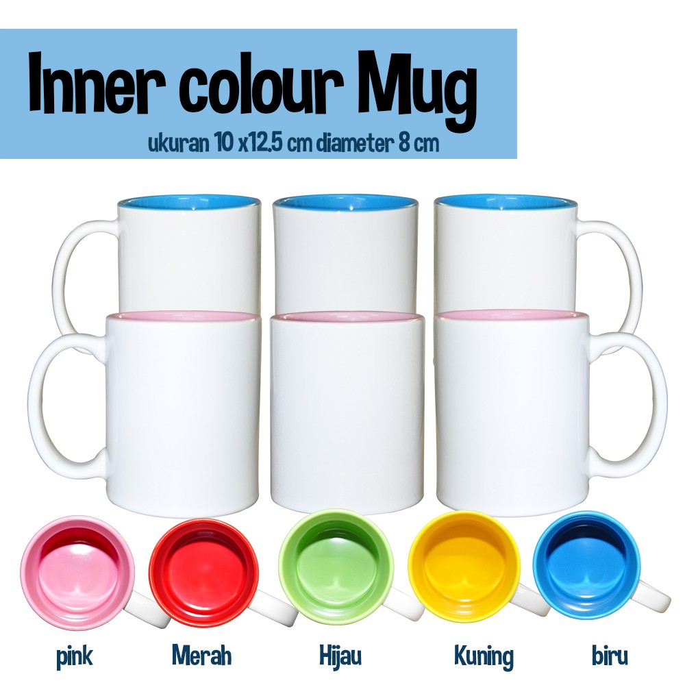 Jual Mug inner colour / gelas Mug warna dalam diameter 8 cm - Biru Muda ...