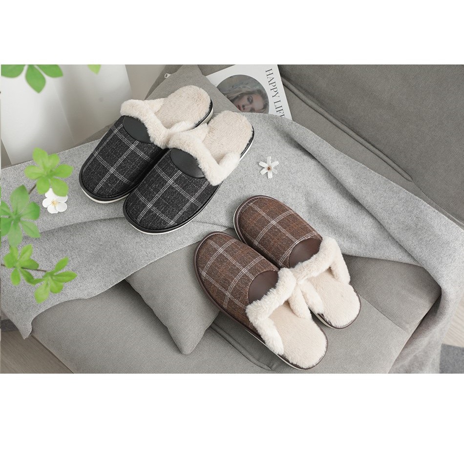 Jual ILAHUI Winter Slipper/Slippers/Texture Checkered Mouth Cotton Drag ...