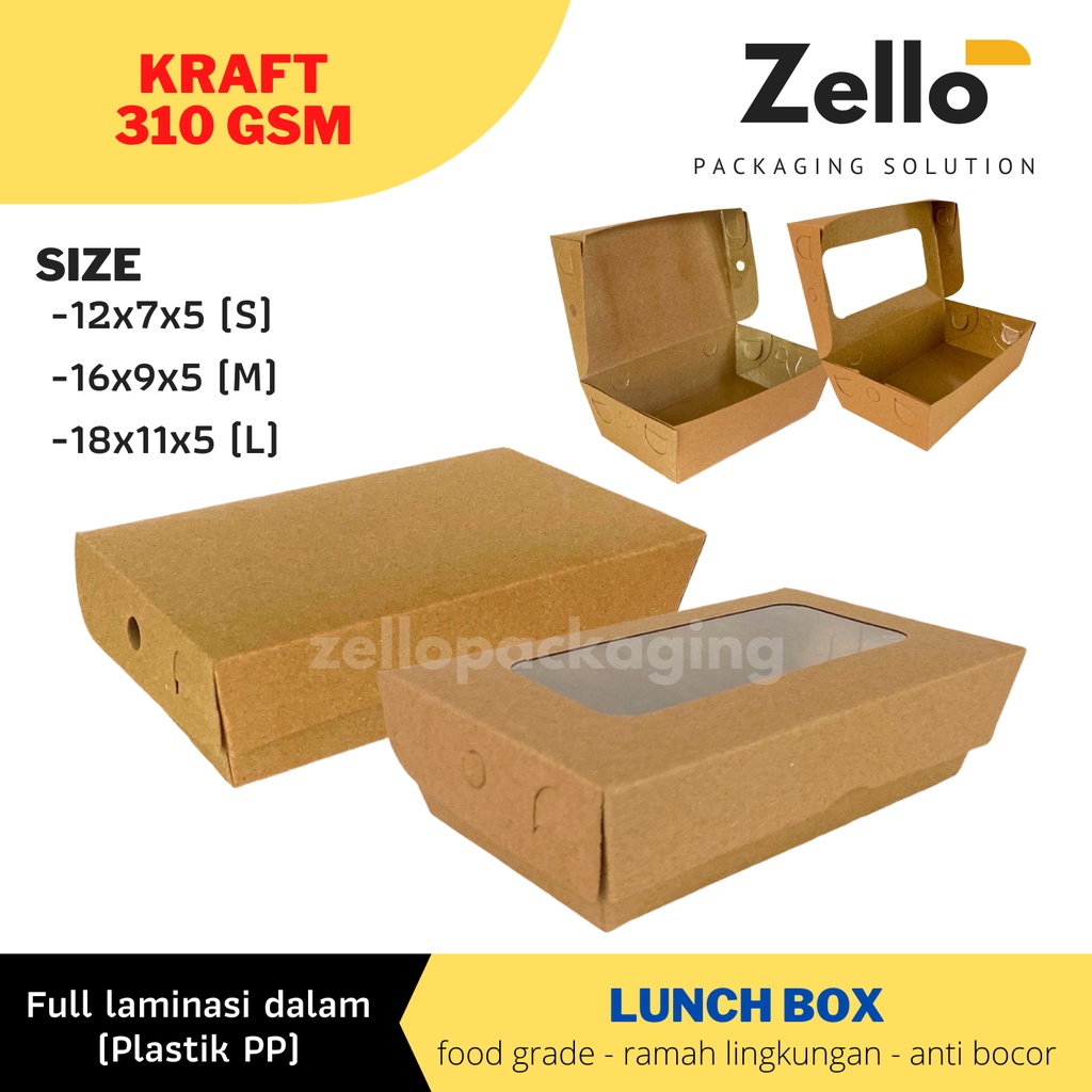Jual Lunch Box Paper Kraft Kotak Nasi Kemasan Makanan Food Tray 12x7x5 ...