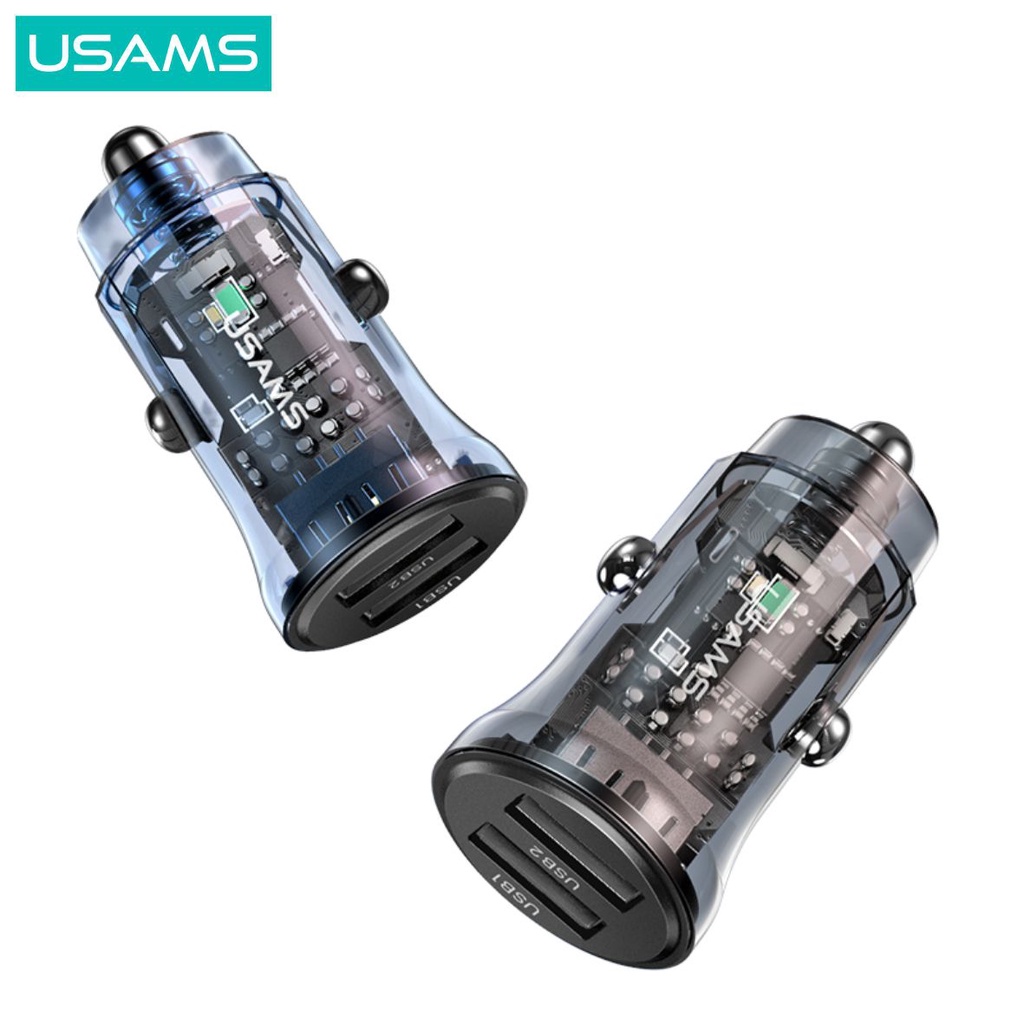 Jual USAMS C31 Car Charger Mini Dual USB Transparent 3A Fast Charge ...