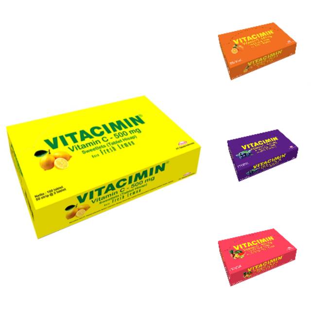 Jual Vitacimin 1 Box (50 strip) 100 Tablet Hisap Kunyah Vitamin C 500mg ...