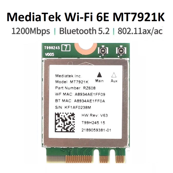Jual MediaTek WiFi 6E MT7921K Wireless Card Bluetooth 5 M.2 NGFF MT7921 ...