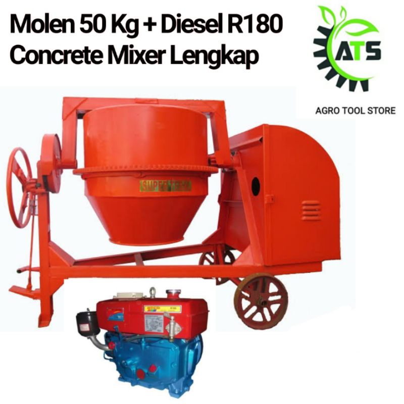 Jual Mesin Molen 50kg 50 kg Siap Pakai Diesel Solar Lengkap Concrete Mixer 500Liter 500Liter ...