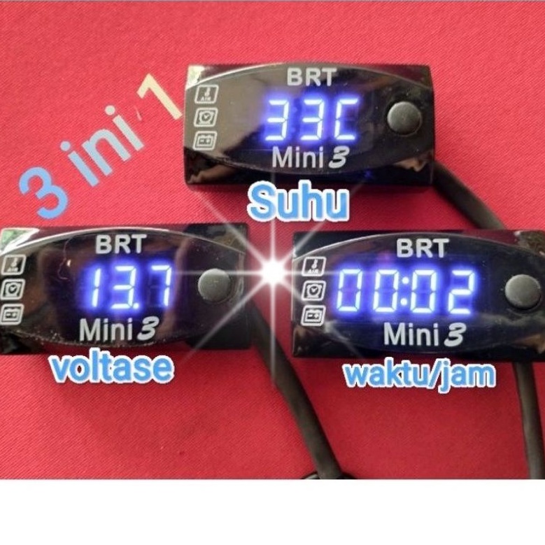 Jual VOLTMETER 3in1 BRT LED Racing DIGITAL KOMPLIT 3 IN 1 WATERPROOF VOLT METER SUHU JAM ...