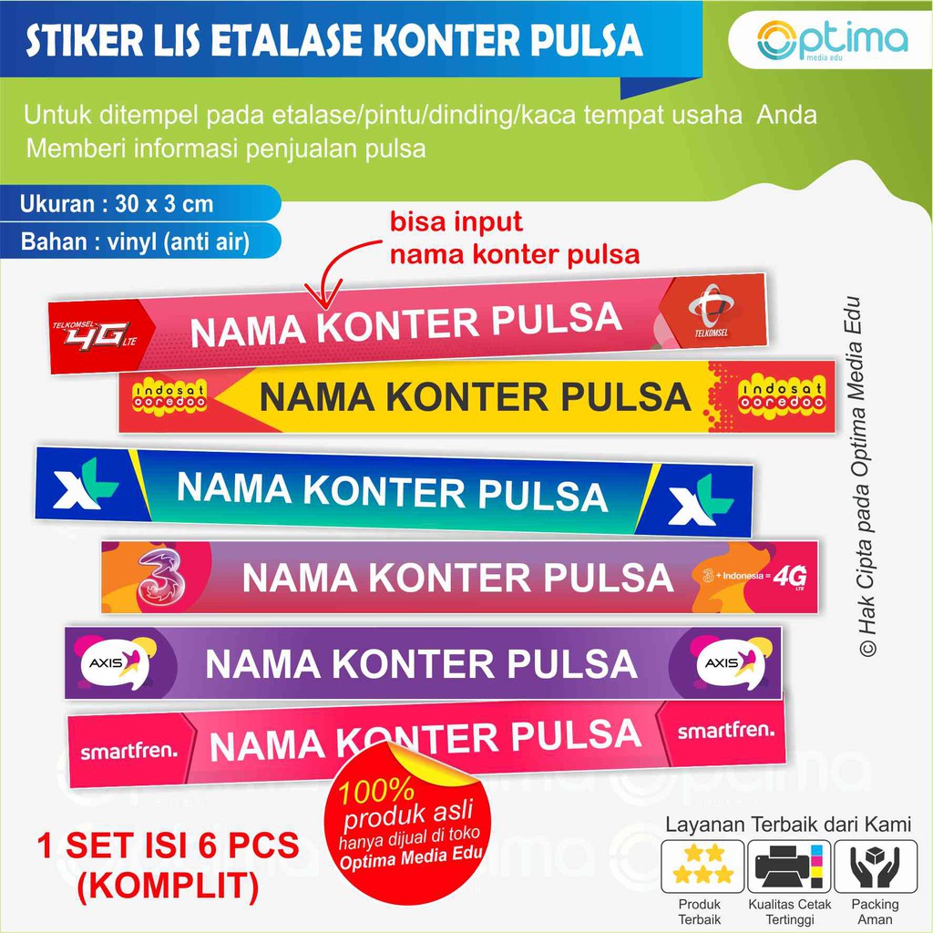Jual STIKER LIS KONTER PULSA 3 X 30 CM ISI 6 PCS BISA INPUT NAMA KONTER ...