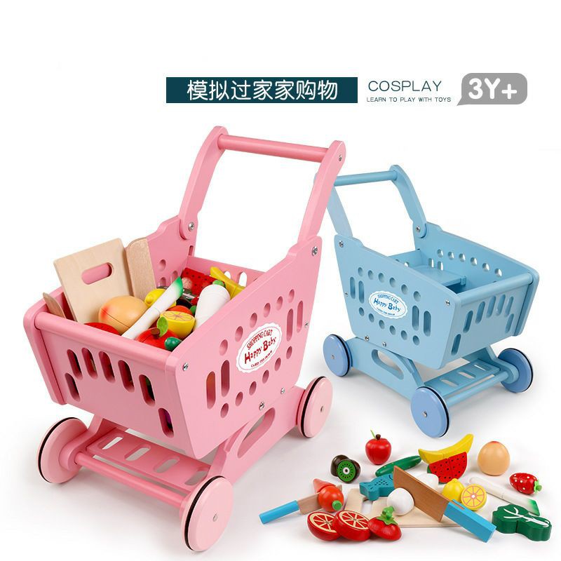 Jual Wooden Trolley shopping cart happy baby sudah dapat buah - mainan ...