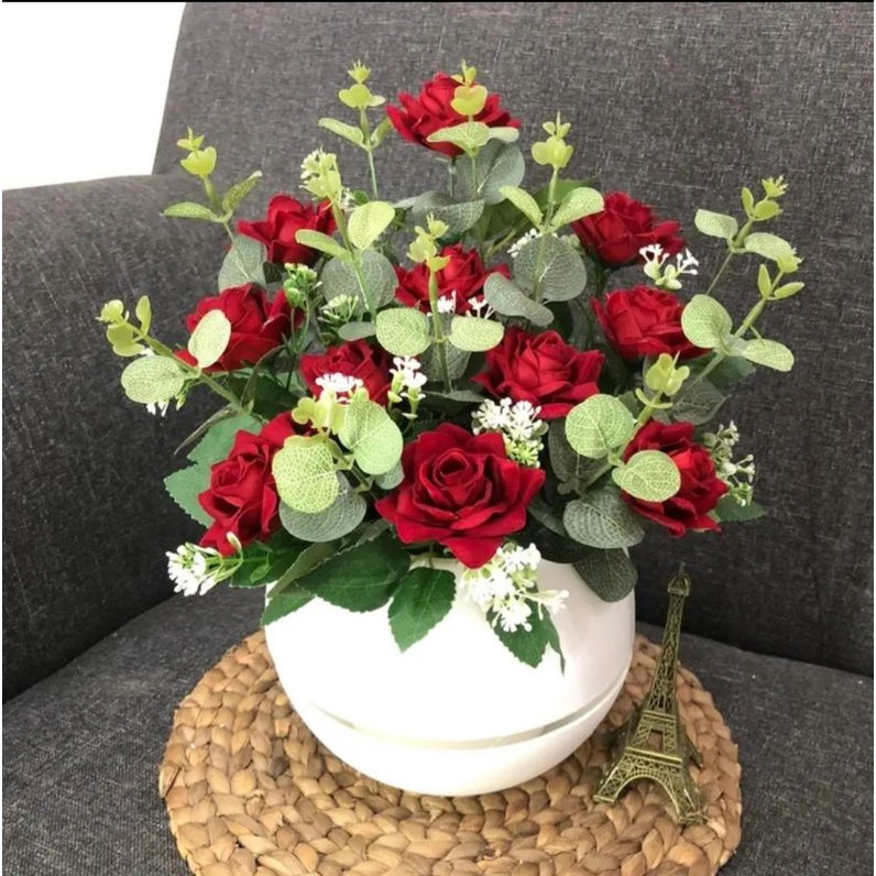 Jual mawar artificial kombinasi pot bola besar | Shopee Indonesia