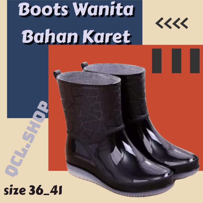Jual Sepatu Boots Wanita Anti Air / Sepatu Boots Hujan Low Heels (bahan ...