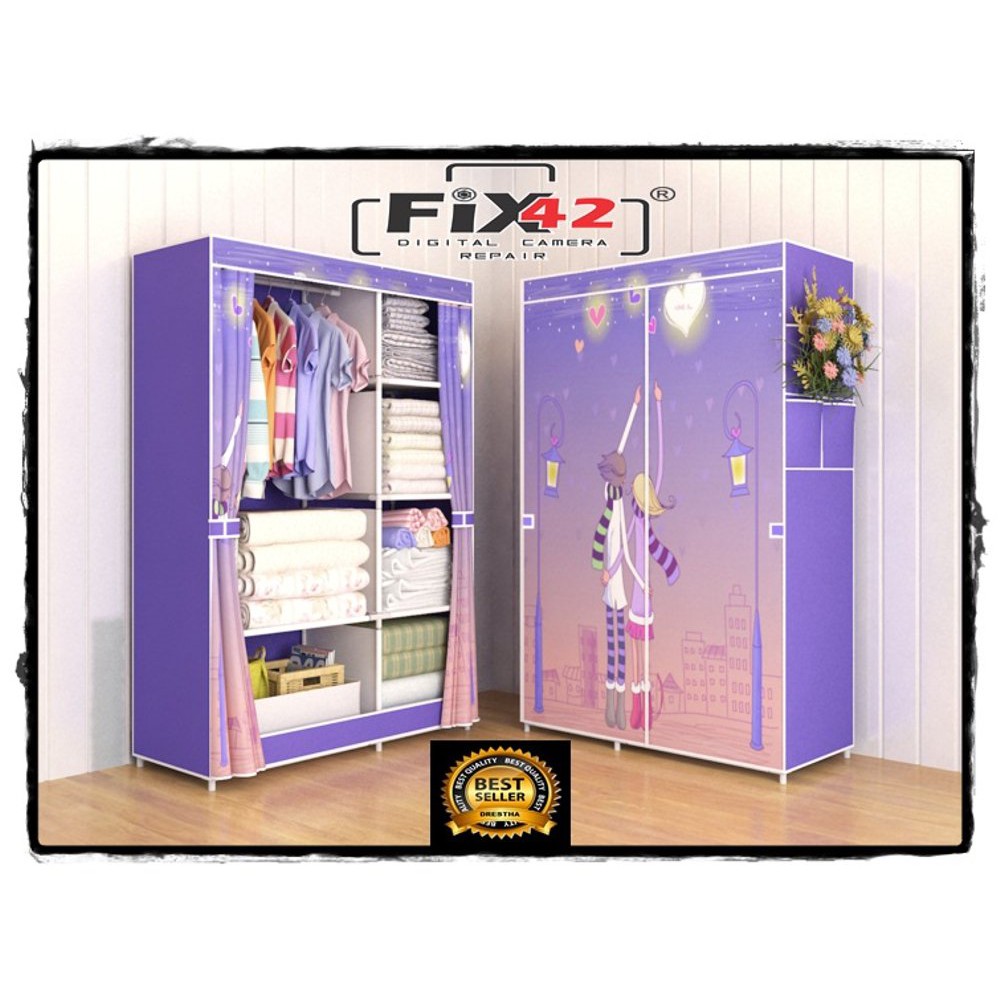 Jual Lemari Pakaian Korea Portable Motif Couple Love Multifunction Wardrobe Berkualitas | Shopee ...