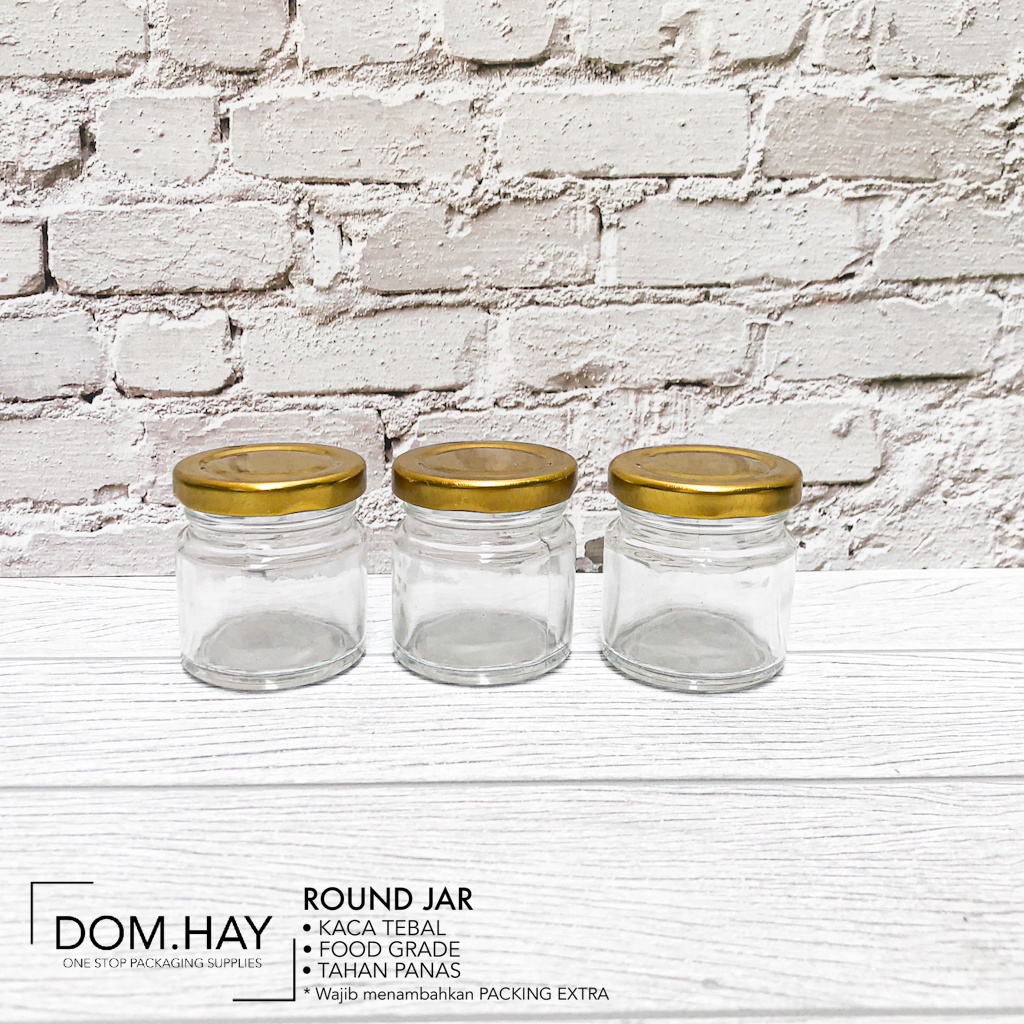 Jual Toples Kaca Round Jar Glass 50ml Tutup Gold Botol Madu Selai Bumbu ...