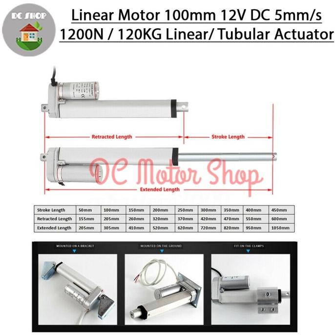 Jual Linear Motor 100Mm 12V Dc 5Mm S 1200N 120Kg Linear Tubular ...