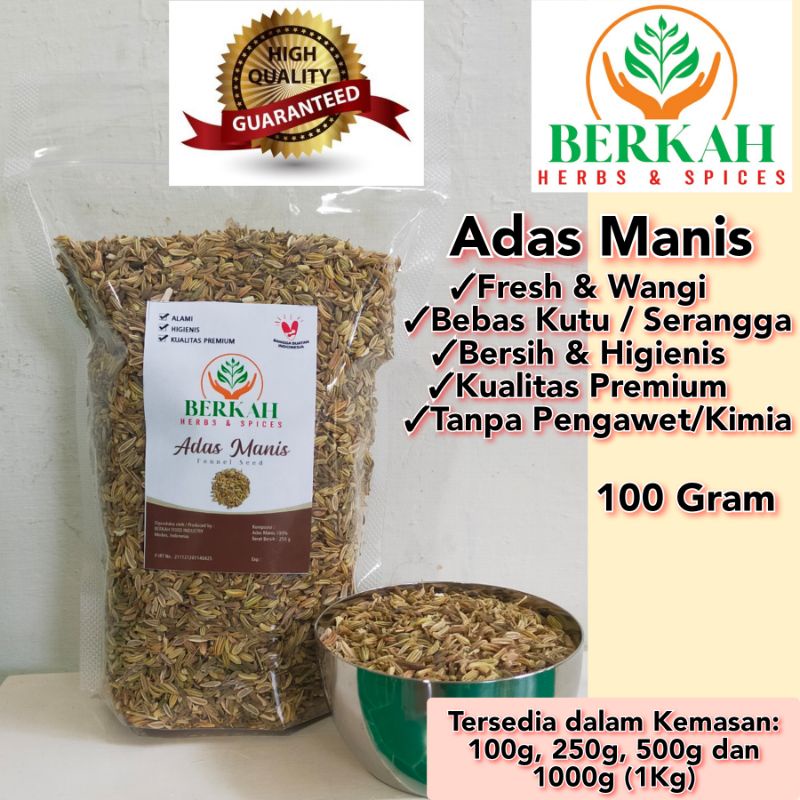 Jual Adas Manis Fennel Seed Berkah 100gr Premium Wangi Halal Bebas Kutu ...