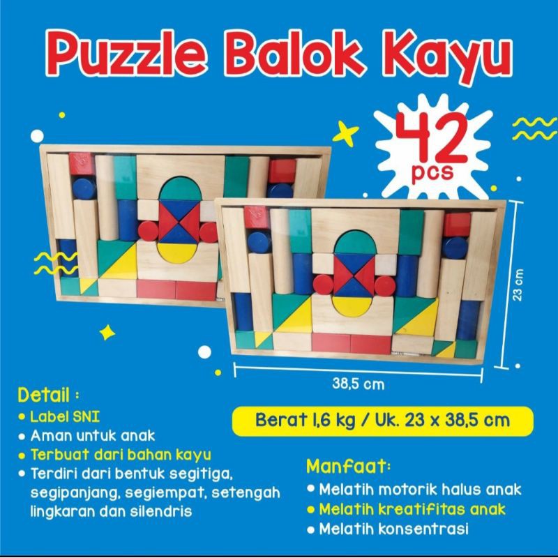 Jual Game Education: Puzzle Balok Kayu 42 Pcs ( PUZZLE BALOK KAYU 42 ...