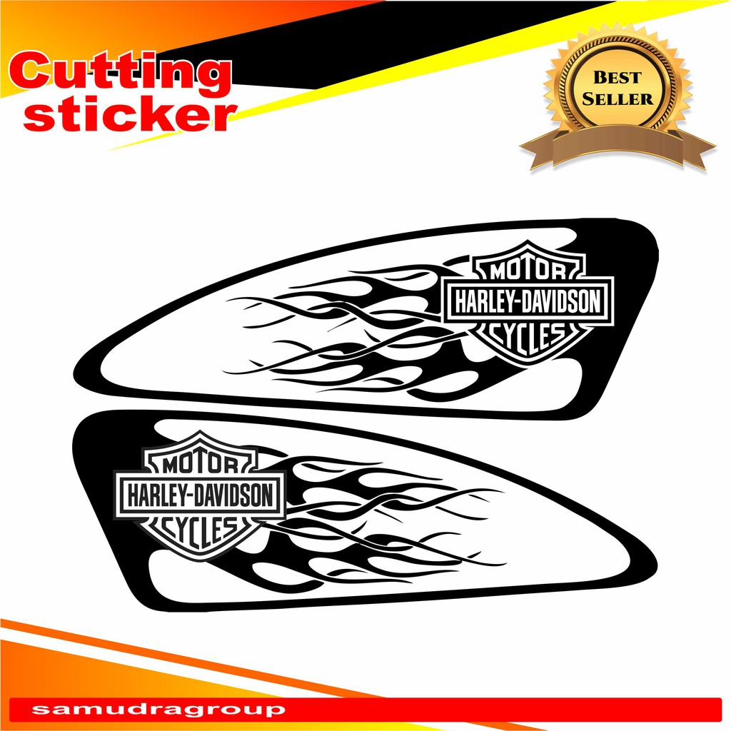 Jual Cutting sticker tanki motor 1set logo harley davidson fire tanki ...