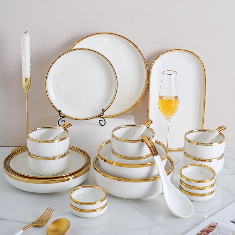 Jual SATUAN Blanc Gold rim dinnerware | Shopee Indonesia