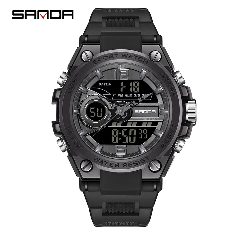 Jual SANDA 6092 Jam Tangan Pria Digital Analog Tali Rubber Chronograph ...