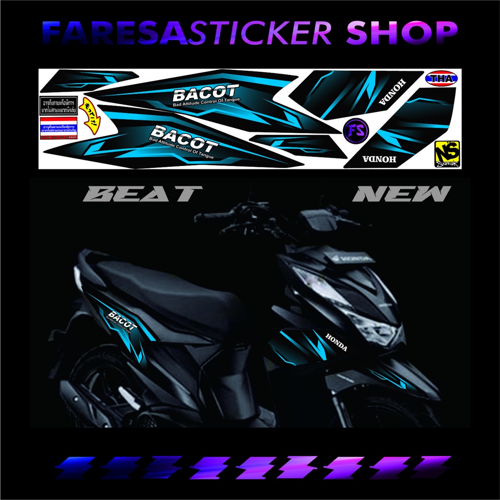Jual (COD) STRIPING STICKER BACOT HONDA BEAT NEW, DELUXE WARNA BIRU ...