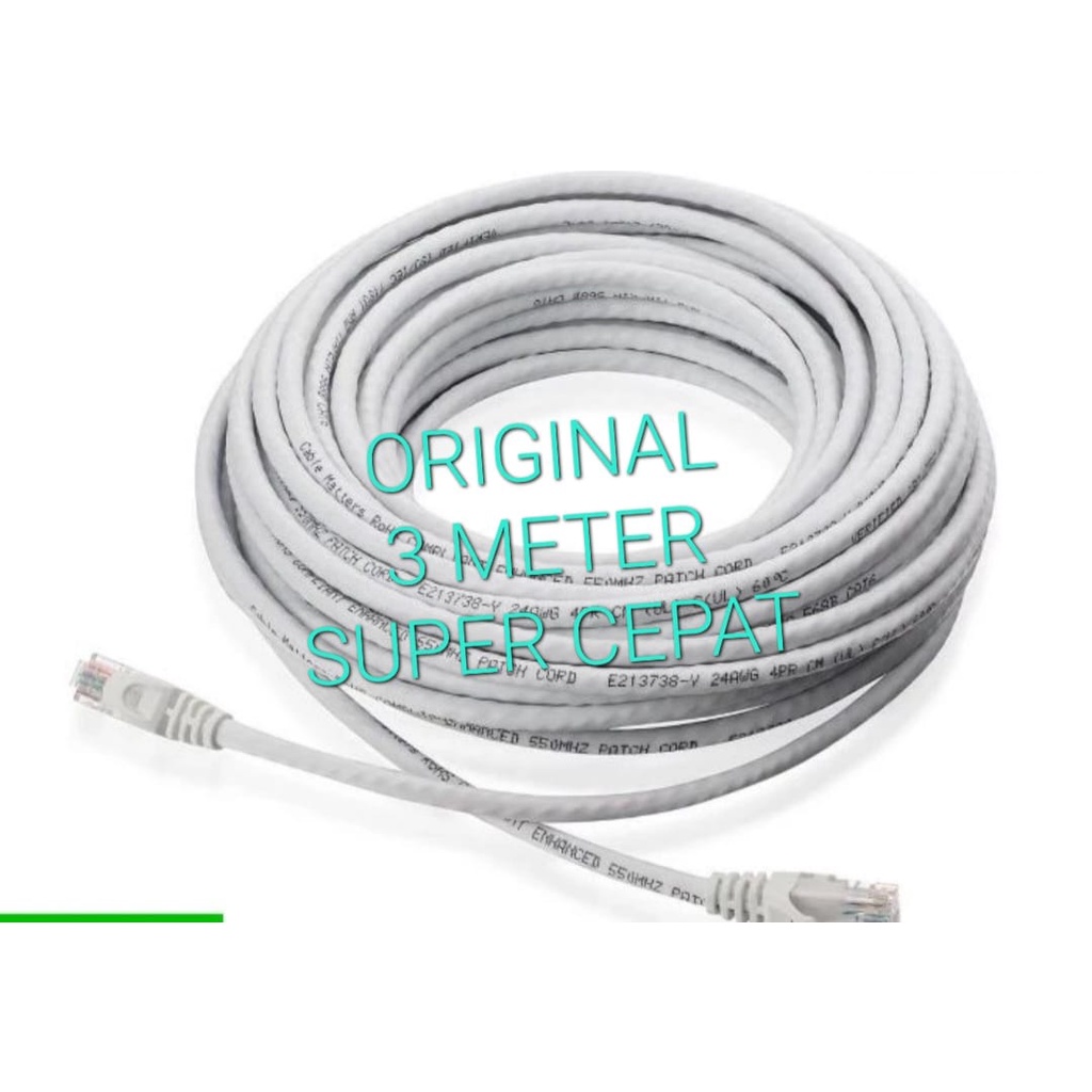 Jual G645 ORI KABEL LAN RJ45 3 METER CAT6 UTP INTERNET LAPTOP WIFI HOTSPOT JARINGAN PLUG BOOT ...