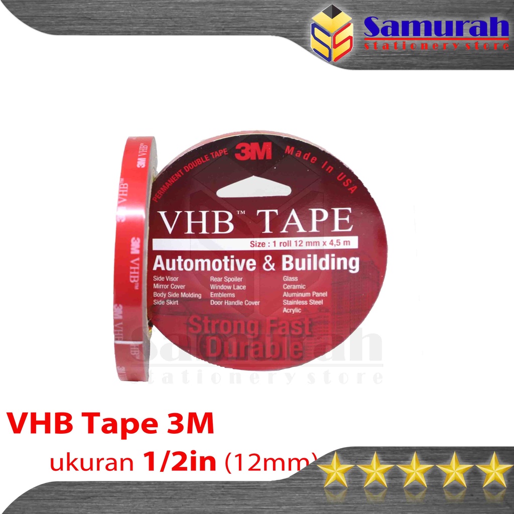 Jual Double Tape 3M VHB Lebar 12 mm / Foam VHB Tape 3 M - 1/2 Inch Panjang 4,5 Meter Automotive ...
