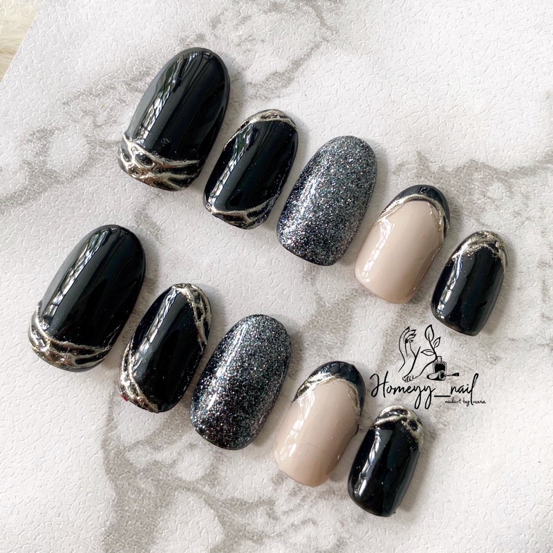 Jual PRESS ON NAILS | KUKU PALSU HITAM CEWEK MAMBA | BLACK CHROME MURAH ...