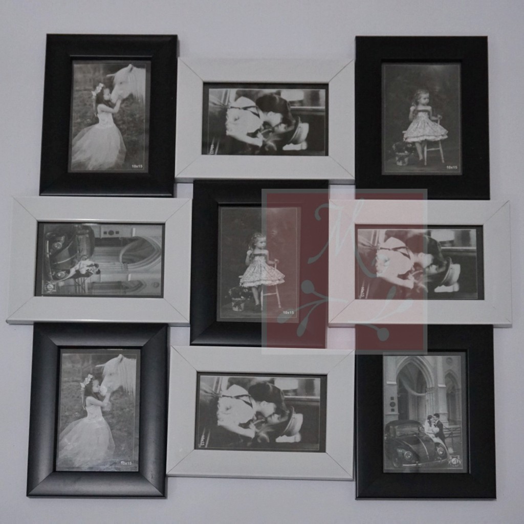 Jual frame / bingkai / pigura foto set 9 4R minimalis hitam putih merah ...