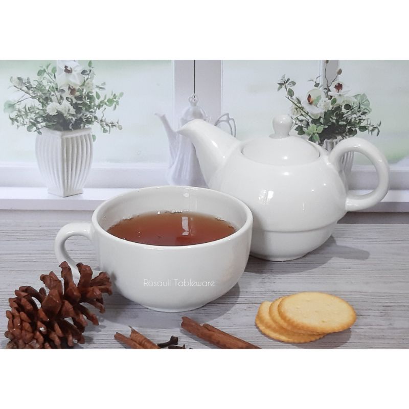 Jual Teko Susun Keramik | Tea Pot | Teko+Mug+Filter | Putih Polos | Isi ...