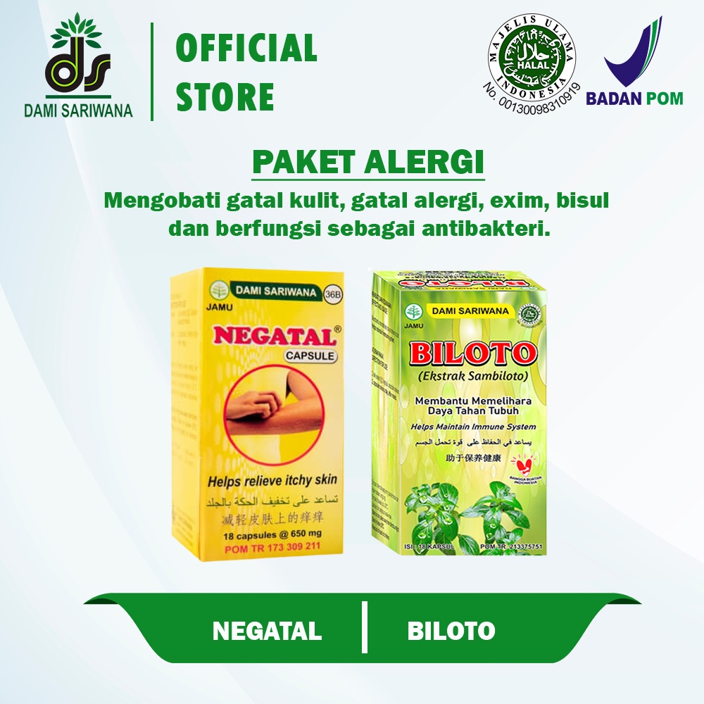 Jual Jamu Paket Herbal Kulit Alergi | Negatal 18 Kapsul & Biloto 18 ...