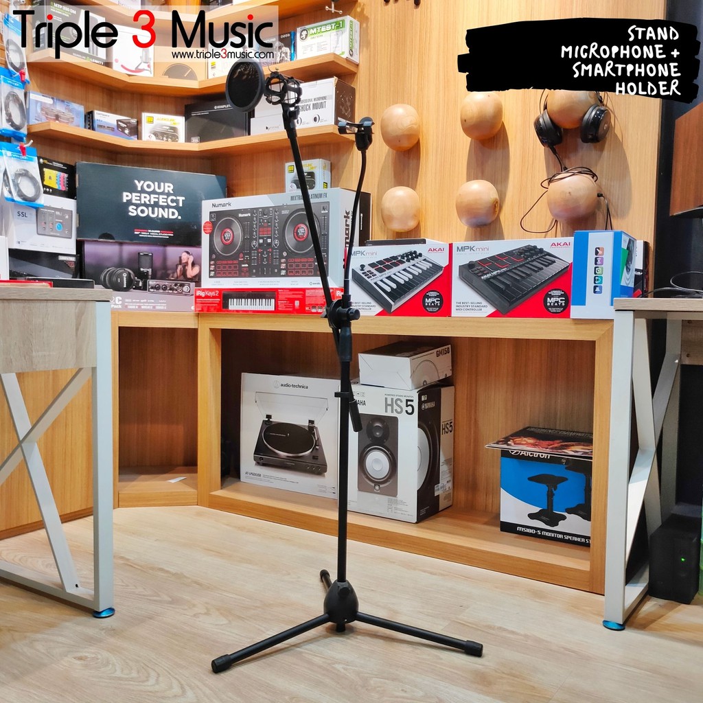 Jual Pro Stand Mic Microphone Berdiri With Smartphone Stand Holder ...