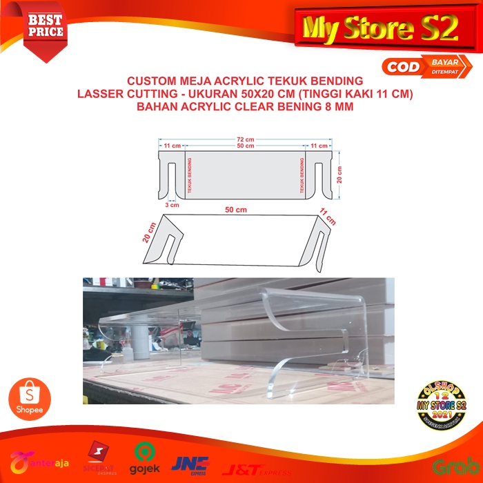 Jual CUSTOM MEJA ACRYLIC BENDING LASSER CUTTING 50X20X11 CM | Shopee ...